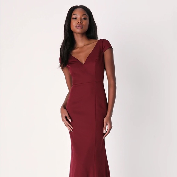Lulus | Dresses | Lulus Love Will Follow Burgundy Cap Sleeve Mermaid ...
